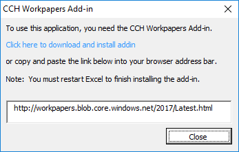 Install the CCH Workpapers Add-in on a PC